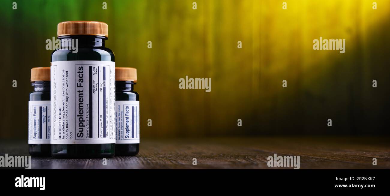 Composition with dietary supplement containers. Drug pills Stock Photo ...