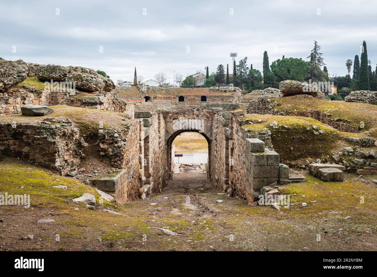 Entrance gate to the Roman Amphitheatre of Merida in Extremadura, Spain ...