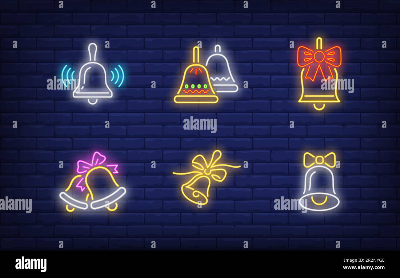 Bells neon sign set Stock Vector Image & Art - Alamy