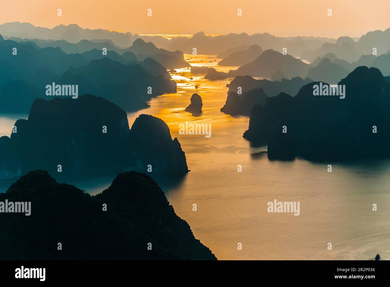 Aerial view of Ha Long Bay, Vietnam during sunset Stock Photo - Alamy