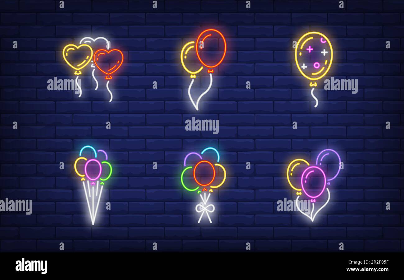 Balloons neon sign collection Stock Vector Image & Art - Alamy
