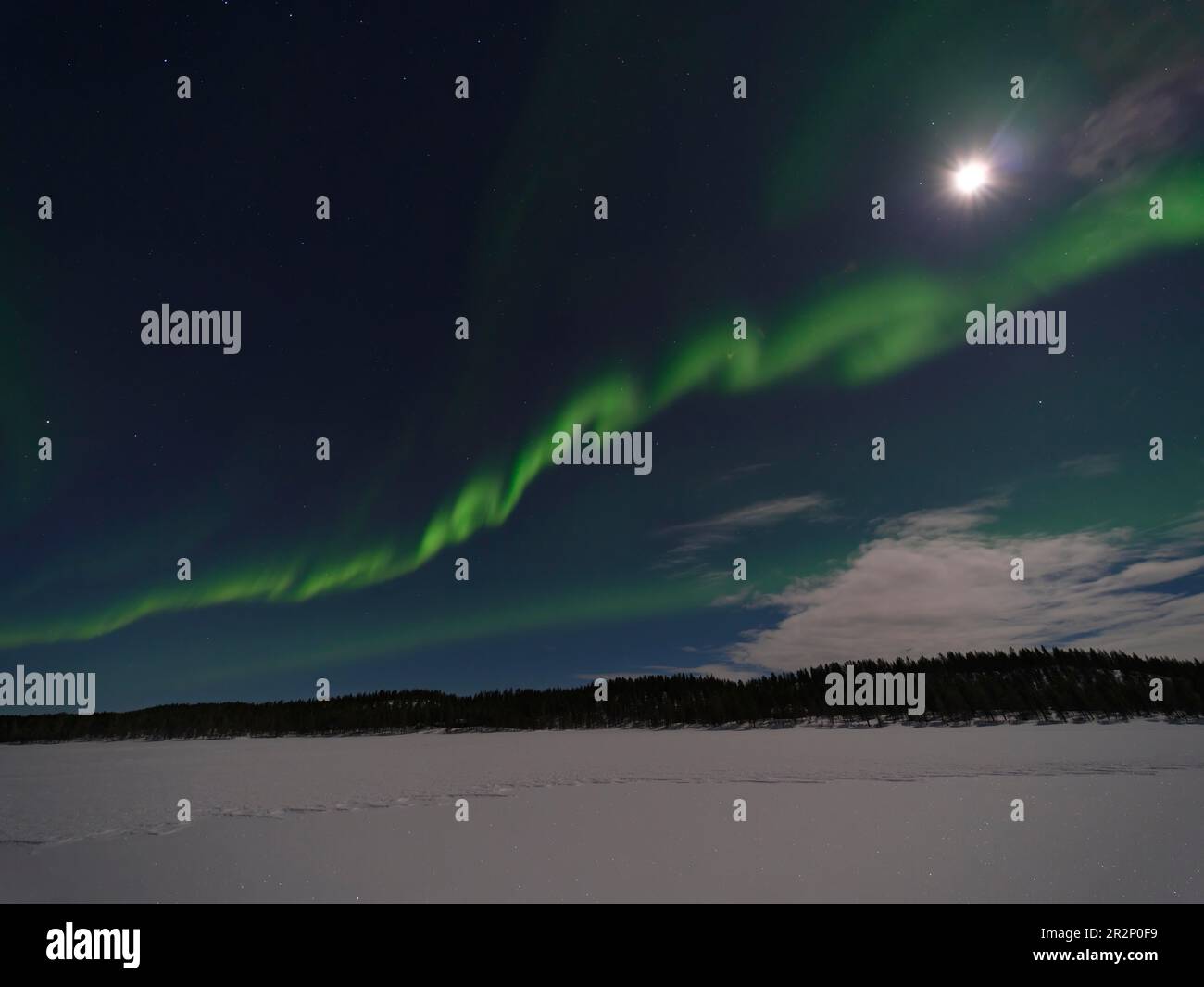 Northern Lights and Moon, Ounasjaervi, Lapland, Finland Stock Photo - Alamy