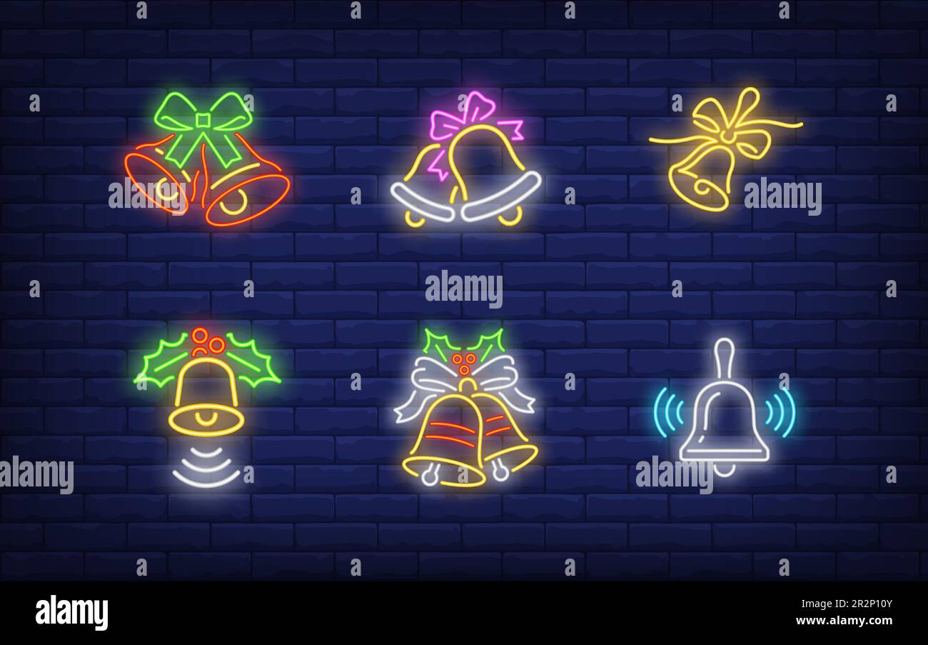 Bells neon sign collection Stock Vector Image & Art - Alamy