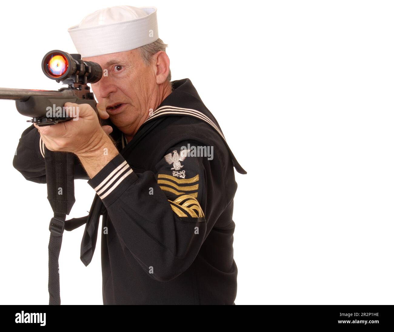 Old sailor from the United States Navy with a sniper rifle Stock Photo ...