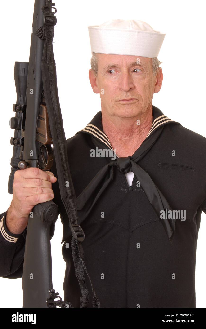 Old sailor from the United States Navy with a sniper rifle Stock Photo ...
