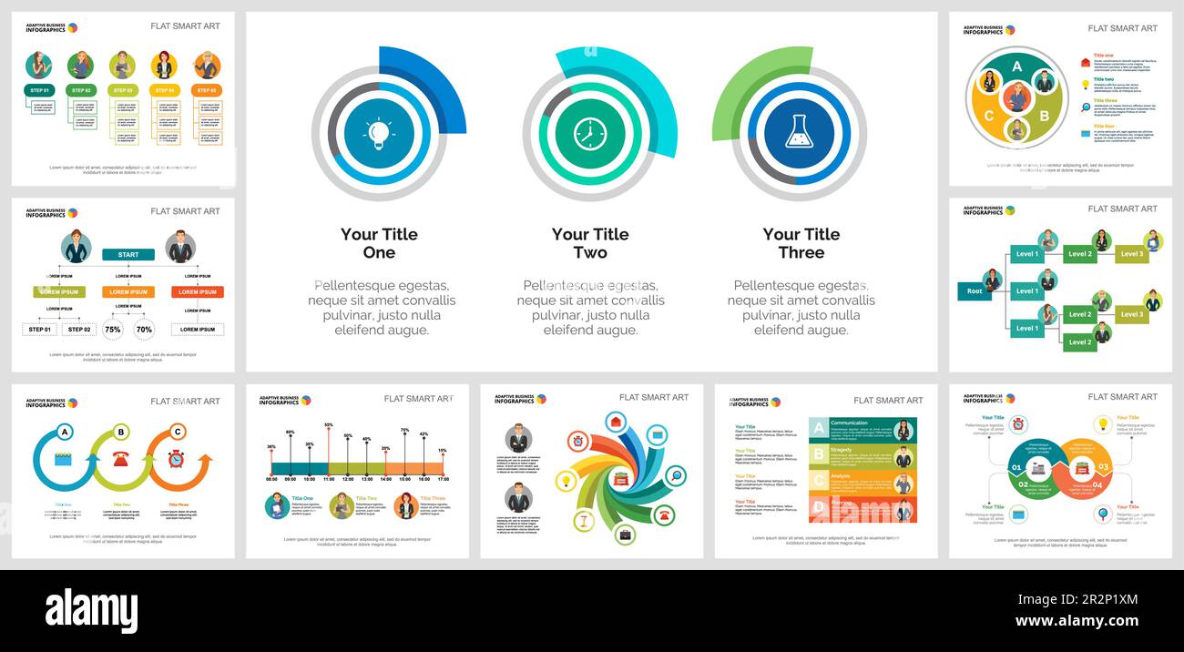 Colorful strategy charts set for presentation slide templates Stock ...