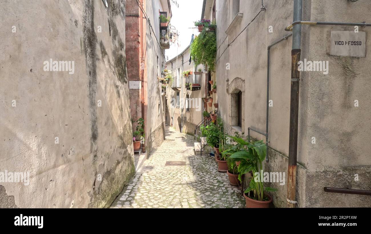 A narrow street of Macchia d'Isernia, a medieval village in the ...