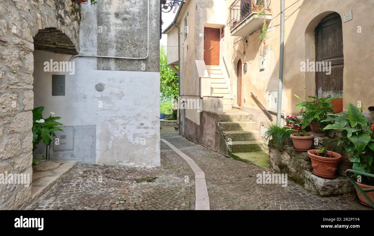 A narrow street of Macchia d'Isernia, a medieval village in the ...