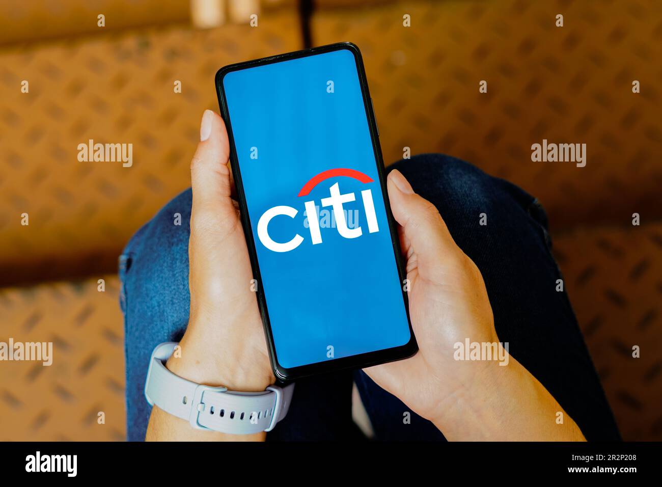 In this photo illustration, the Citi logo is displayed on a smartphone ...