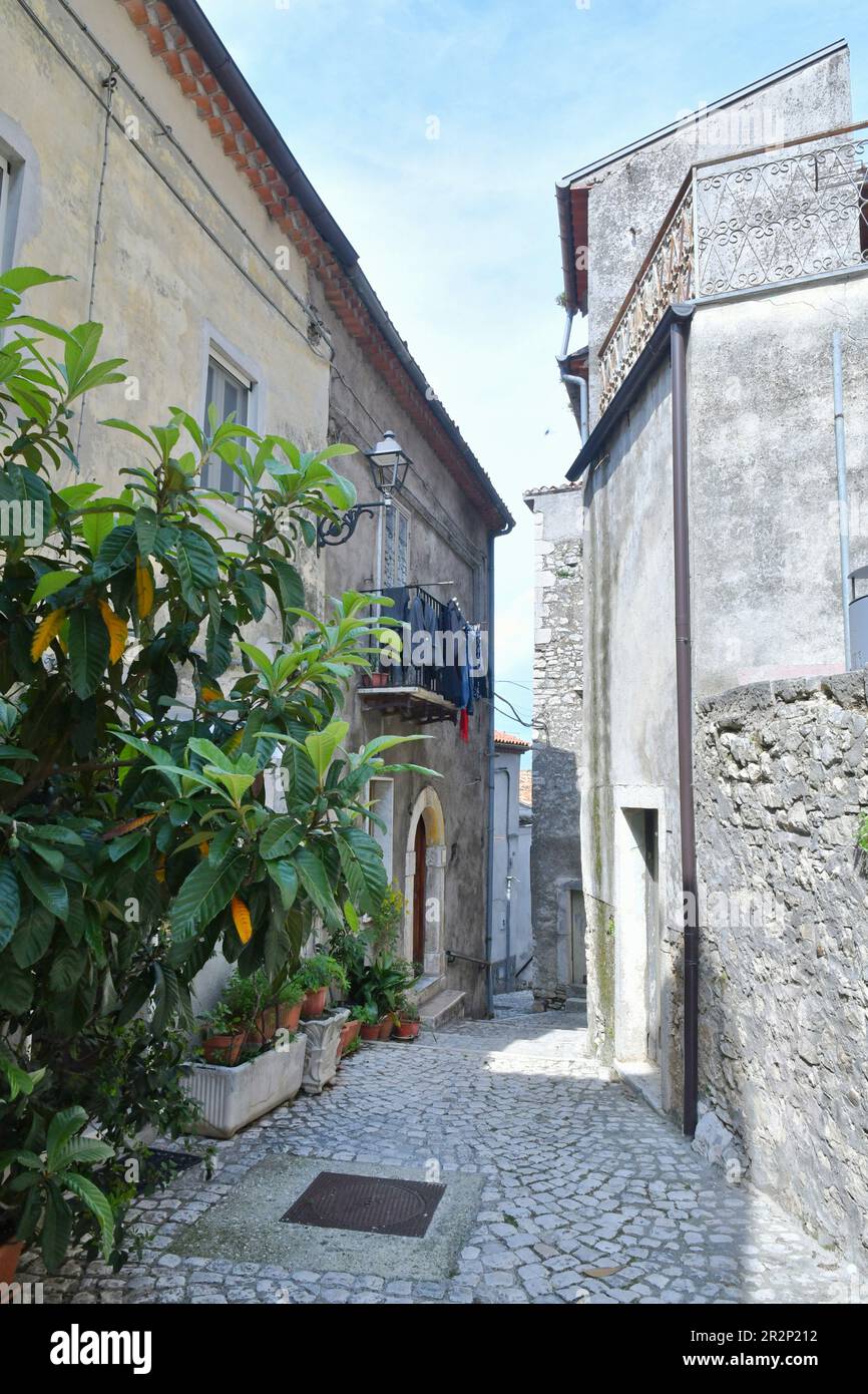 A narrow street of Macchia d'Isernia, a medieval village in the ...