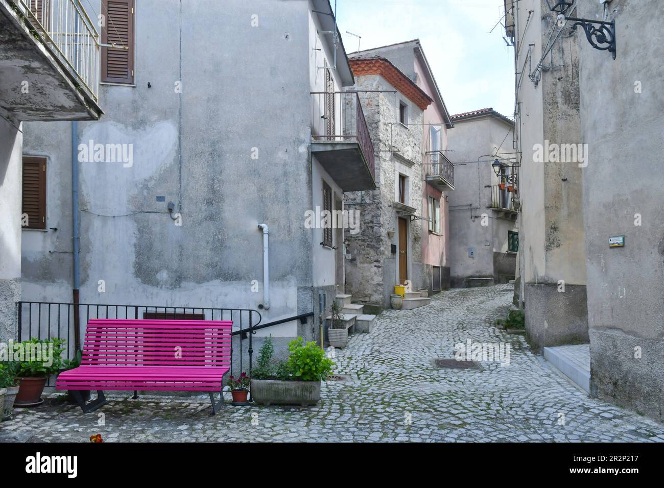 A narrow street of Macchia d'Isernia, a medieval village in the ...