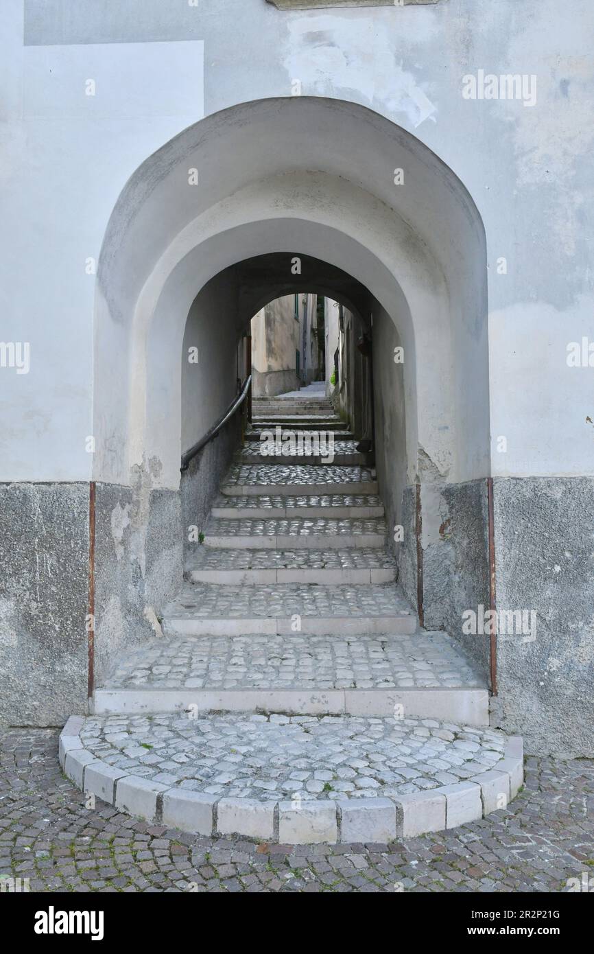 A narrow street of Macchia d'Isernia, a medieval village in the ...