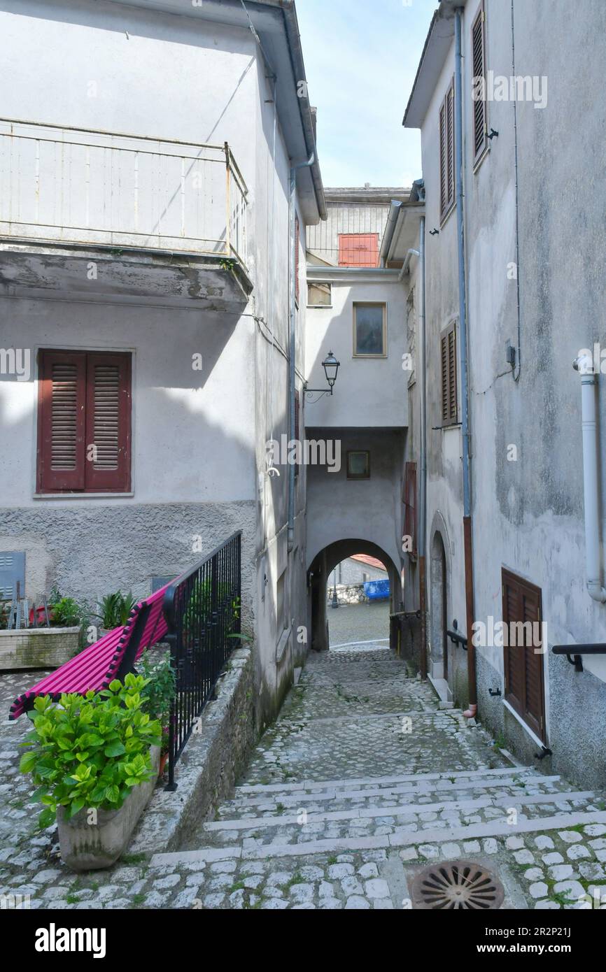 A narrow street of Macchia d'Isernia, a medieval village in the ...