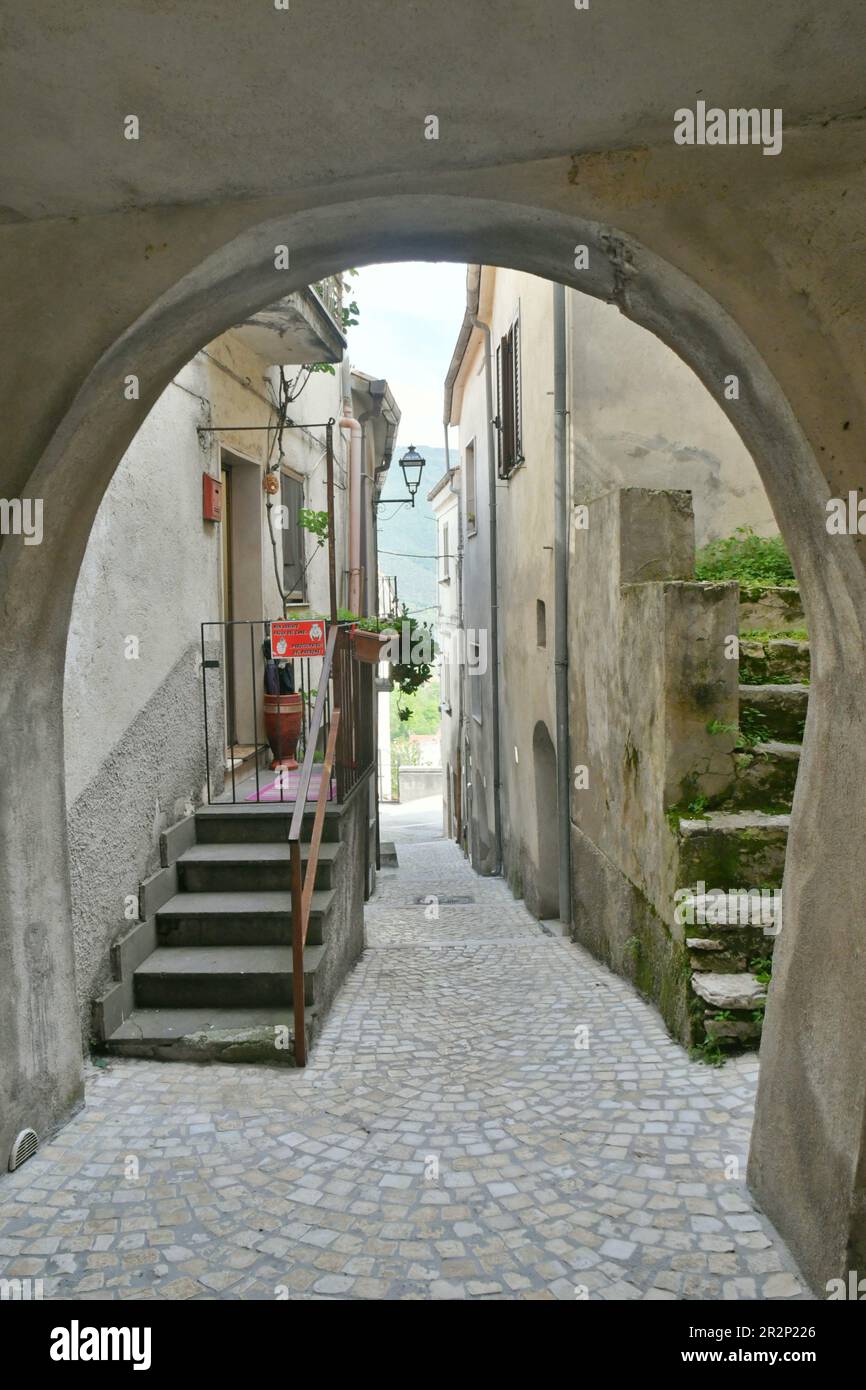 A narrow street of Macchia d'Isernia, a medieval village in the ...