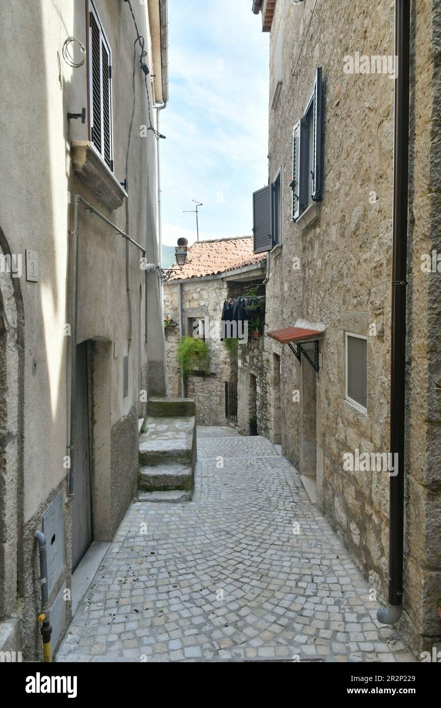 A narrow street of Macchia d'Isernia, a medieval village in the ...