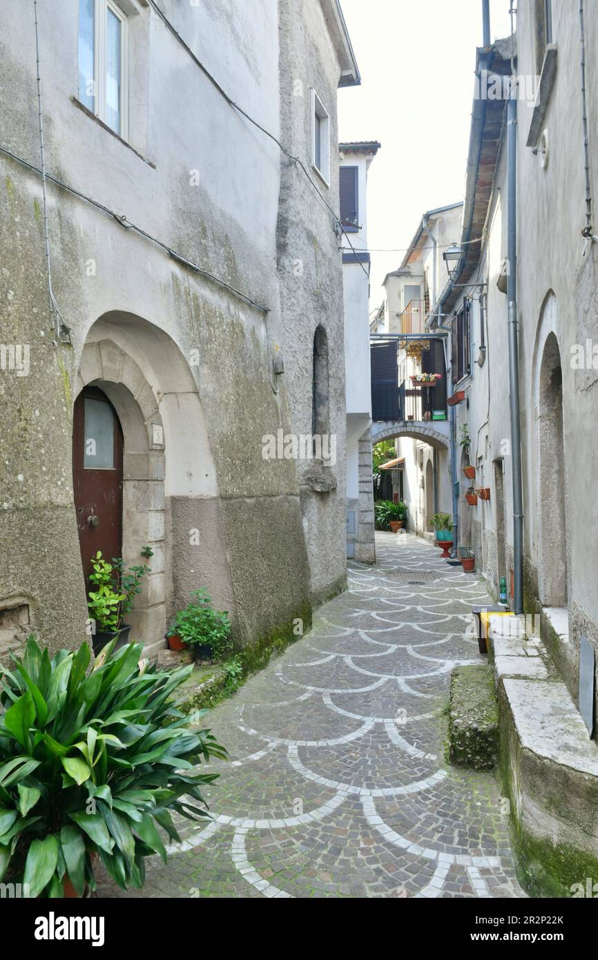 A narrow street of Macchia d'Isernia, a medieval village in the ...