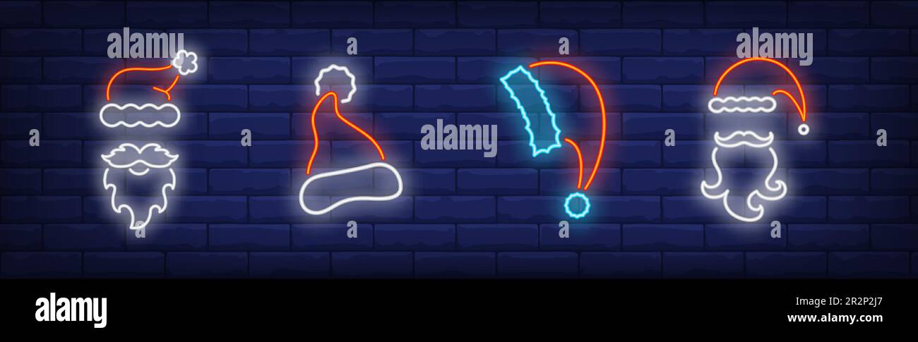 Santa Claus hats and beards neon signs set Stock Vector Image & Art - Alamy