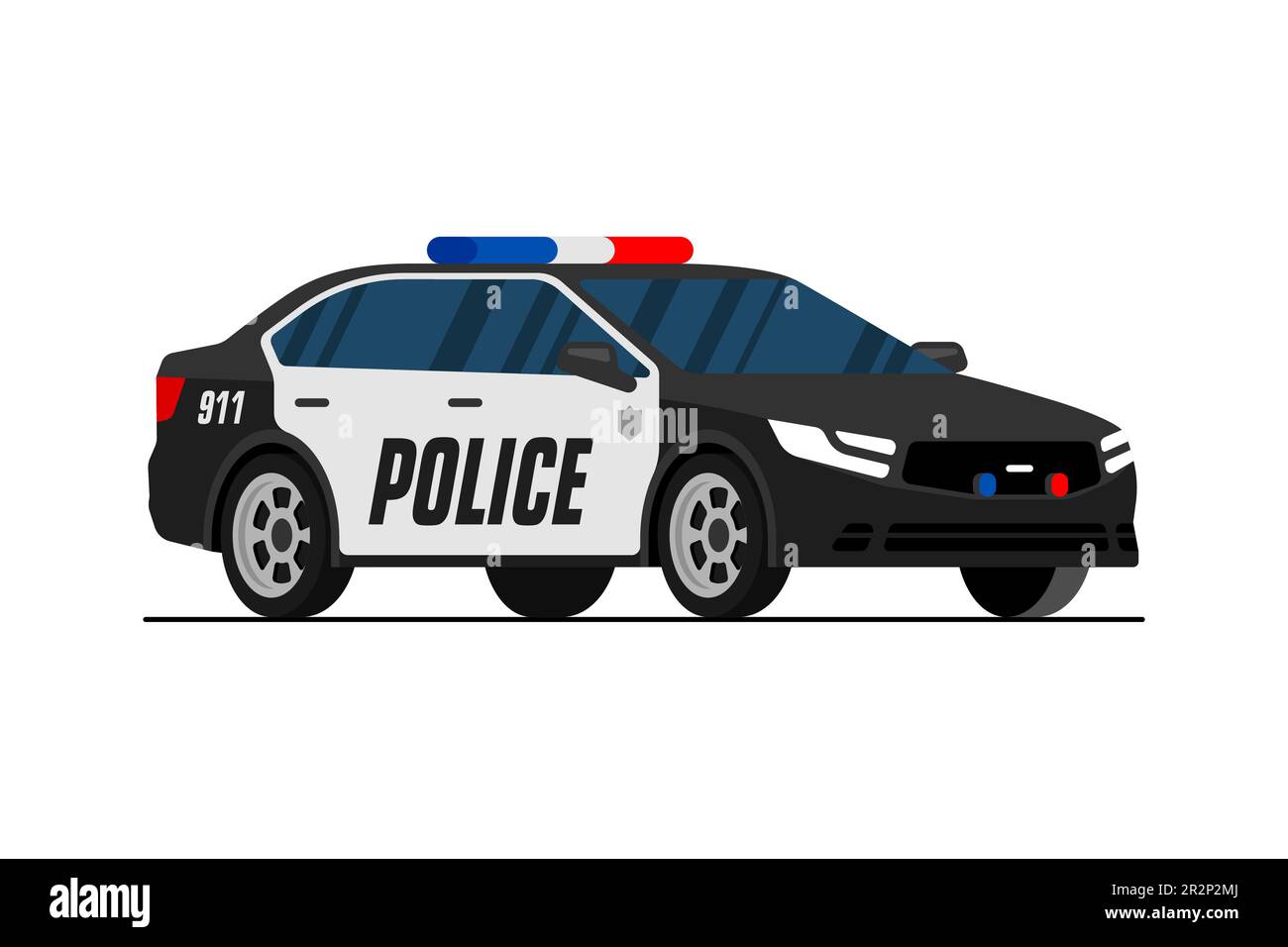 Black police sedan car. City patrol automobile front side view. Cop ...