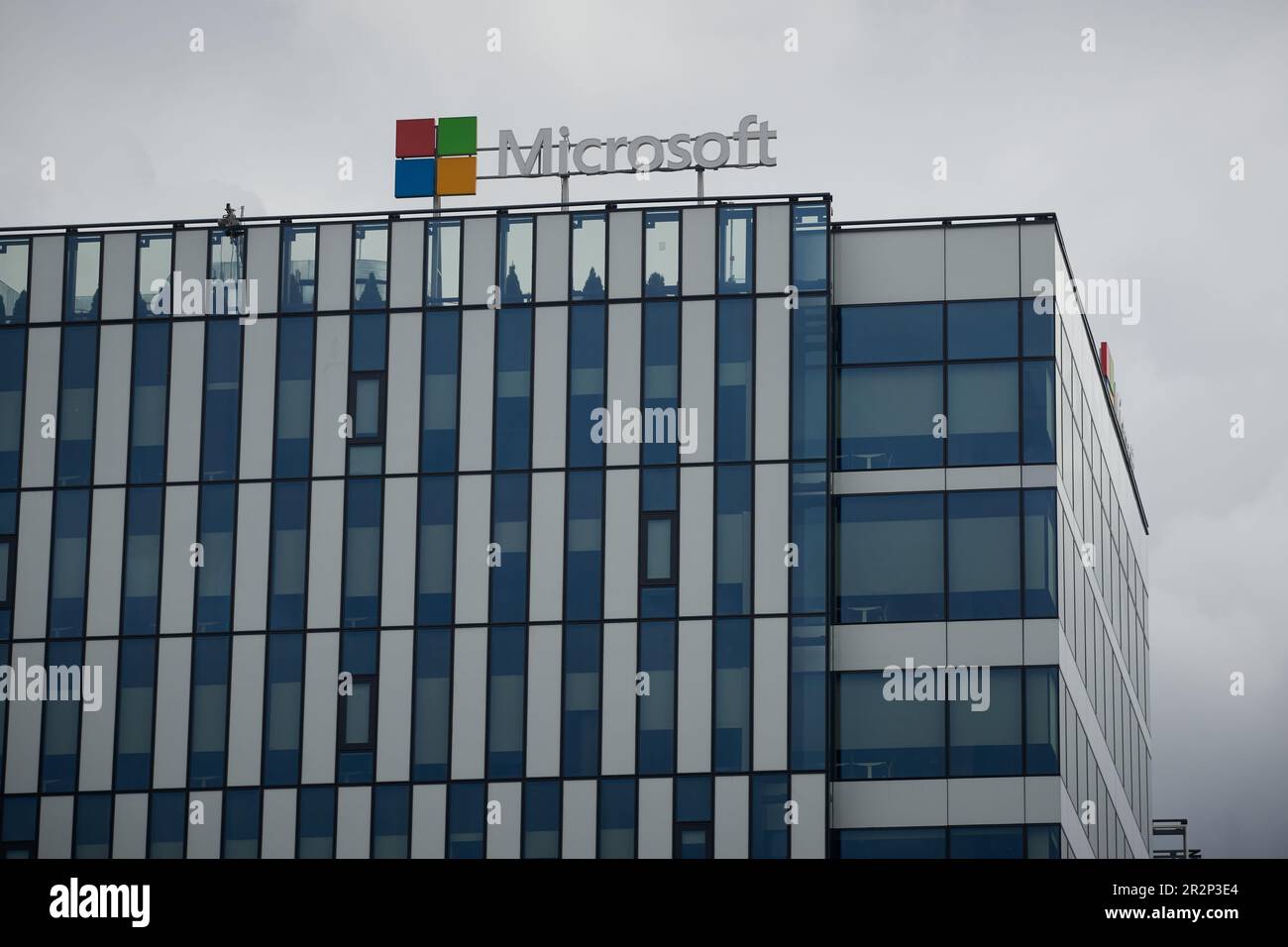 Bucharest, Romania - May 09, 2023: The Microsoft logo is seen above its ...