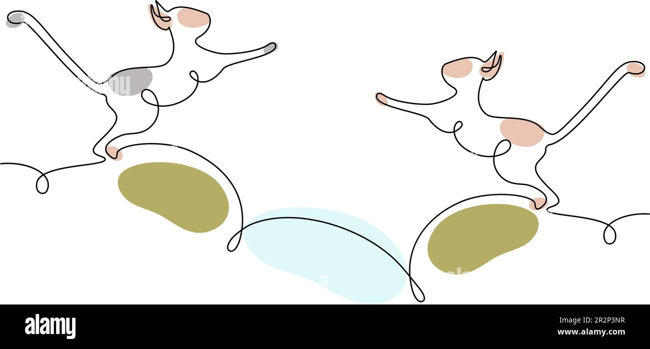 Abstract image of 2 cats towards each other drawn by one continuous ...