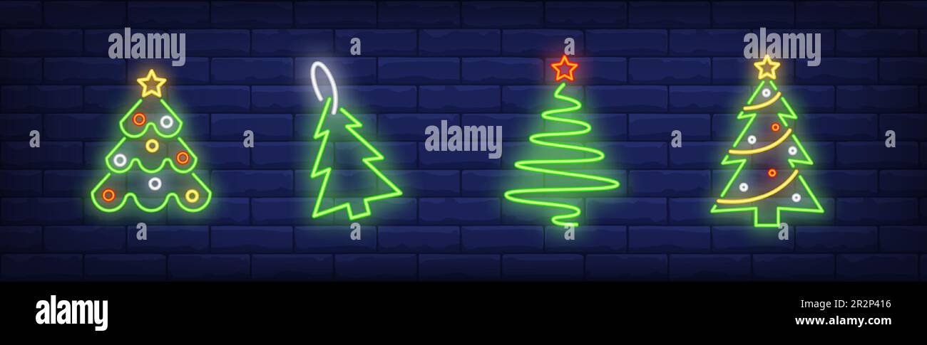 Decorated fir-trees neon signs set Stock Vector Image & Art - Alamy