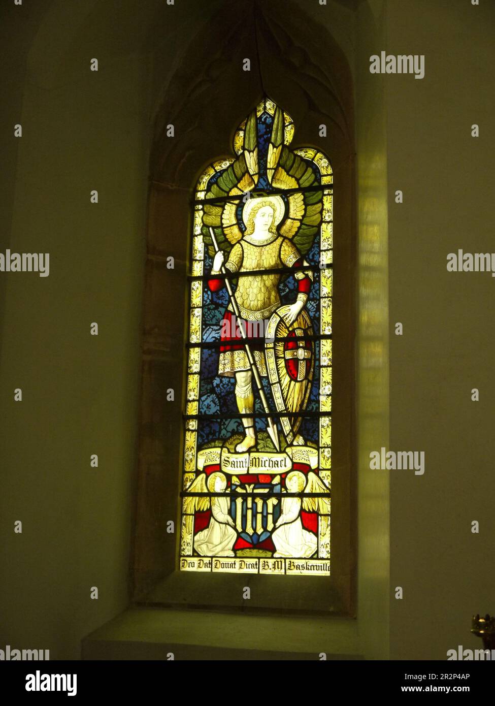 Stained glass window dedicated to St Michael, in memory of Bertha Maria ...