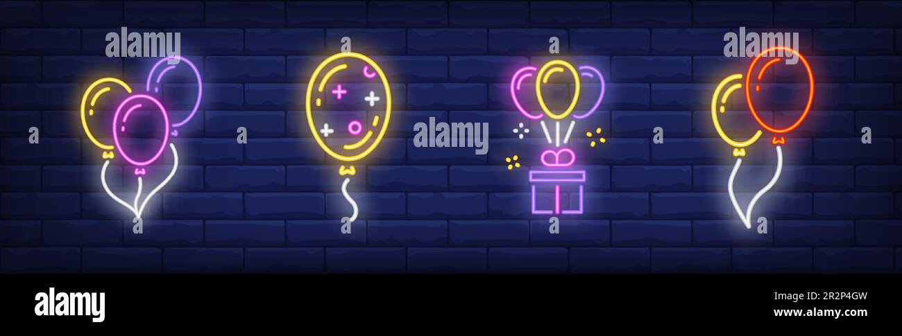 Helium balloons neon signs set Stock Vector Image & Art - Alamy