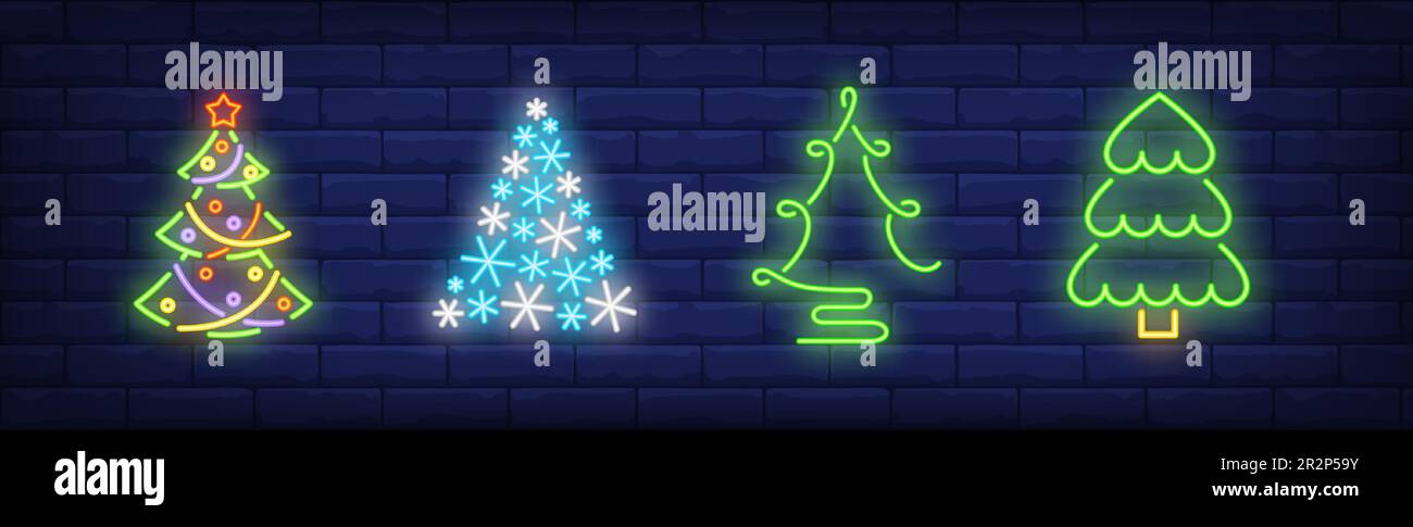 Fir-trees neon signs set Stock Vector Image & Art - Alamy
