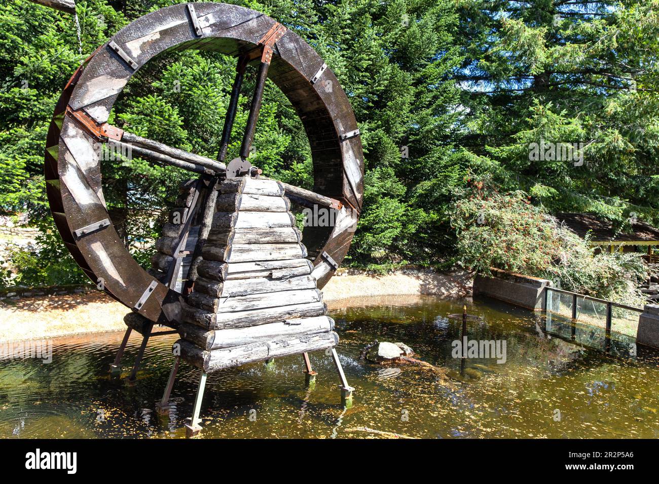 Old Wooden Mill Wheel, Treelined Water Pond Lagoon. Sunny Day, Puerto ...