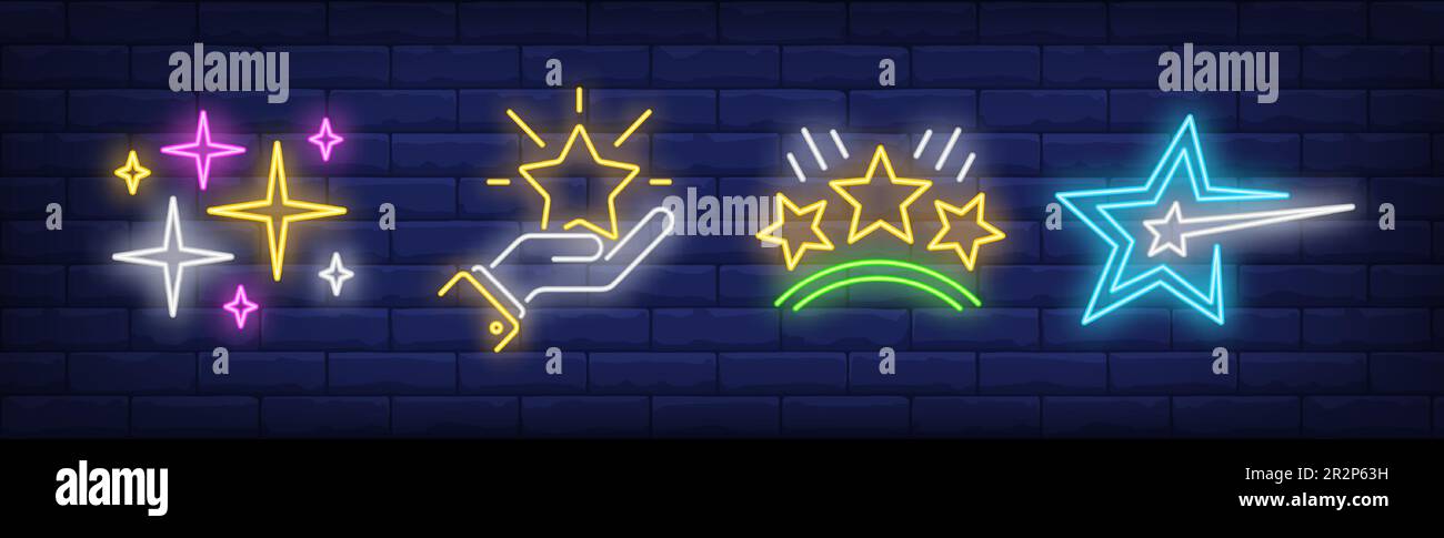 Rating stars neon signs set Stock Vector Image & Art - Alamy