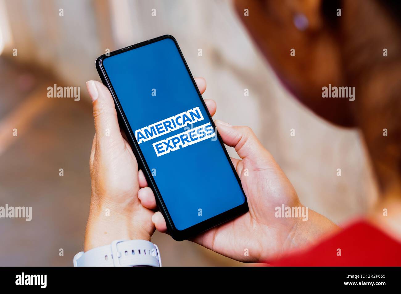 In this photo illustration, the American Express (Amex) logo is ...