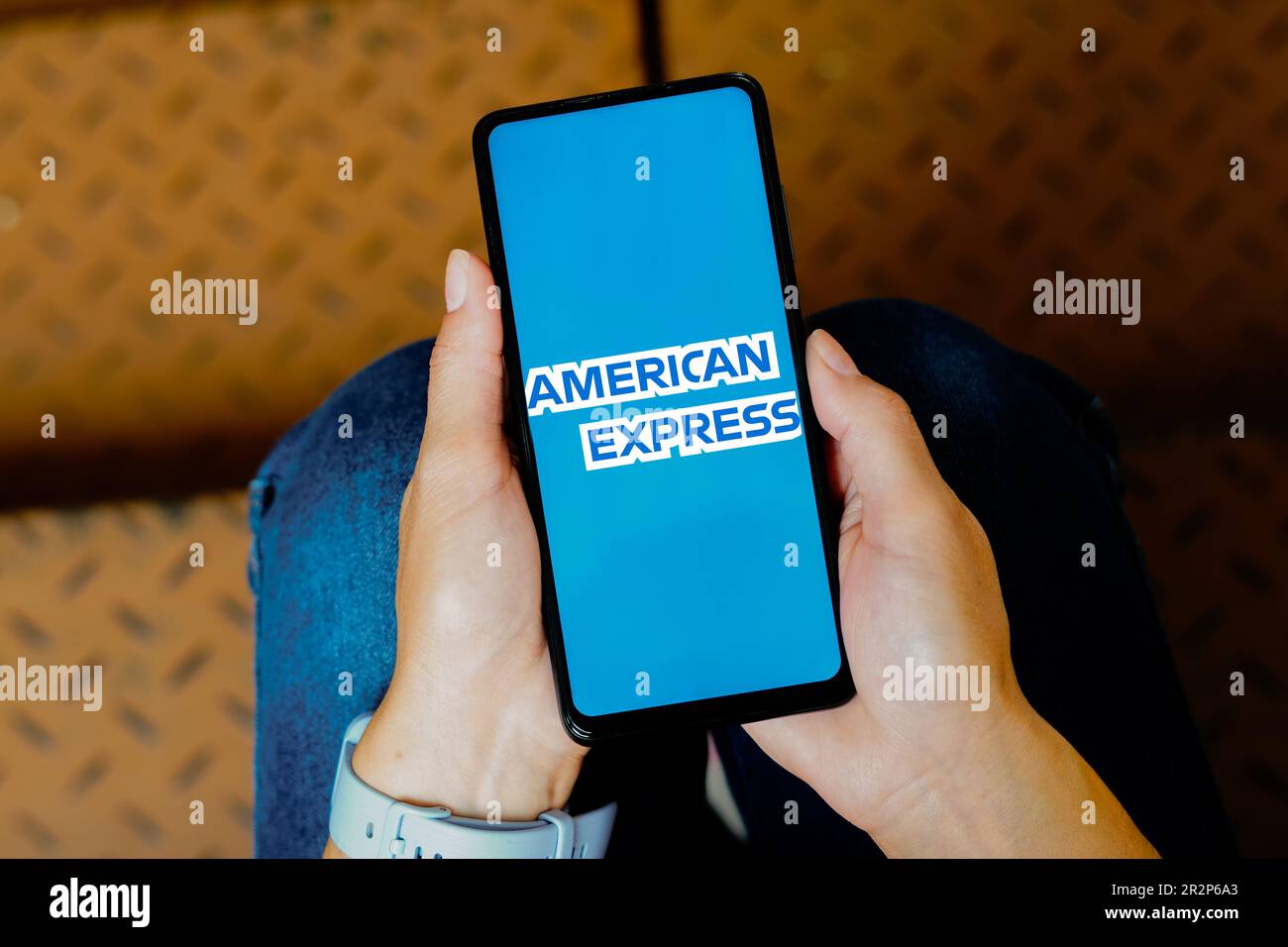 In this photo illustration, the American Express (Amex) logo is ...