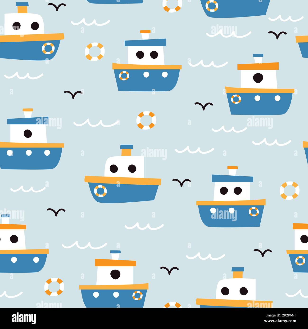 Seamless nautical pattern with cute ships. Summer vector illustration ...