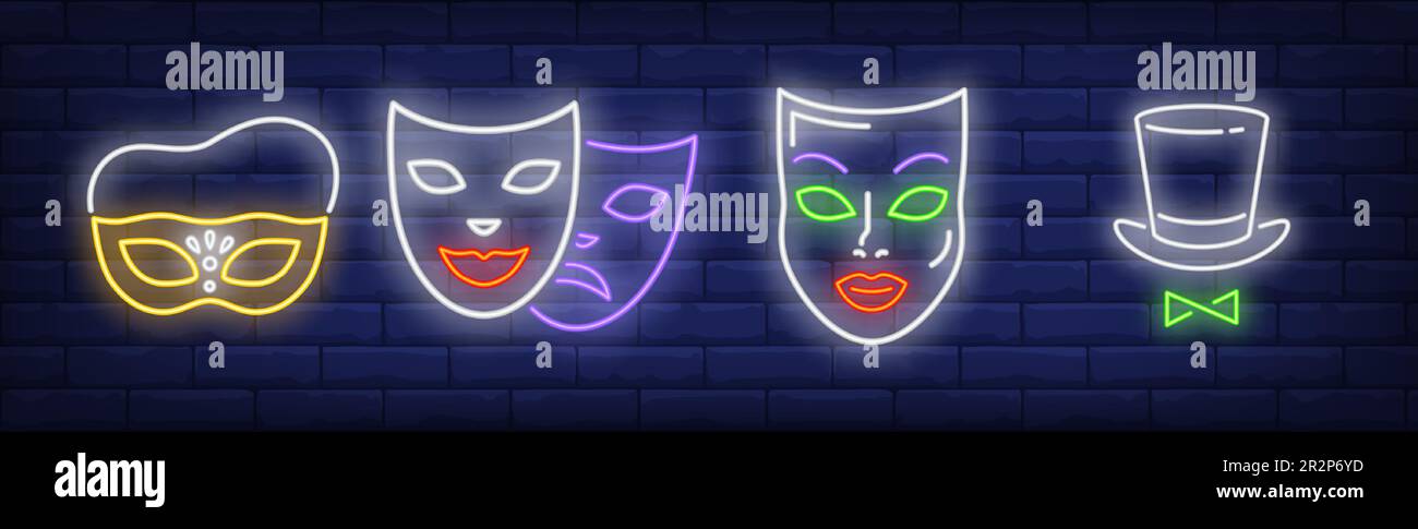 Topper hat and masks neon signs set Stock Vector Image & Art - Alamy