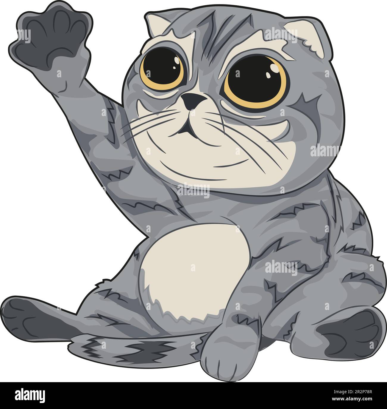 Cartoon abandoned cat Scottish Fold. Offended sitting cat breed ...