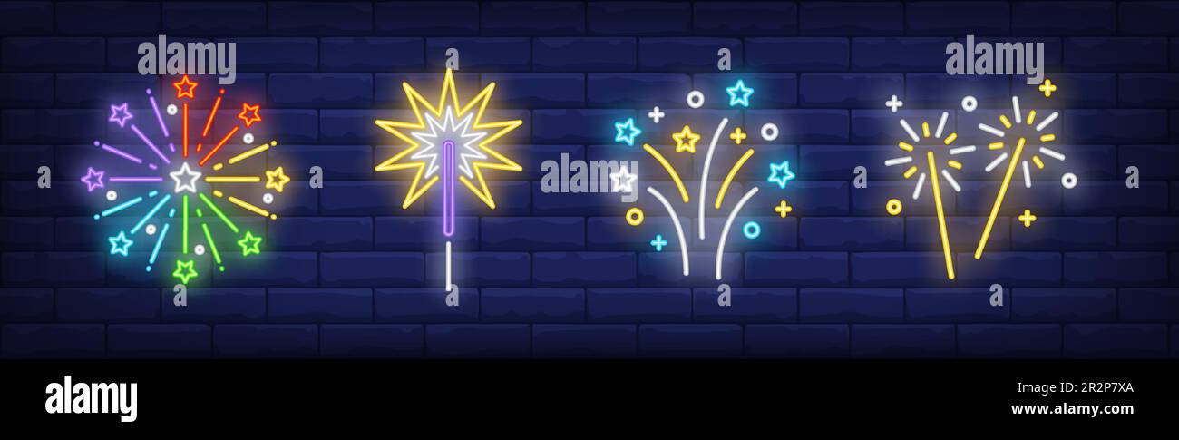 Sparkler and fireworks neon signs set Stock Vector Image & Art - Alamy