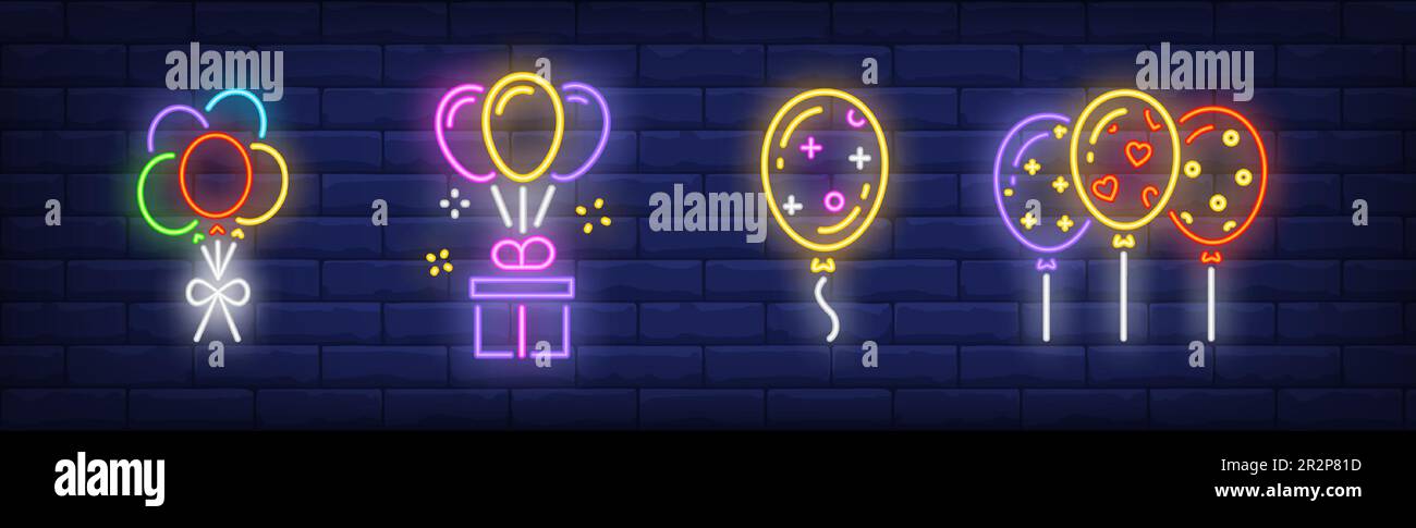 Festive balloons neon signs set Stock Vector Image & Art - Alamy