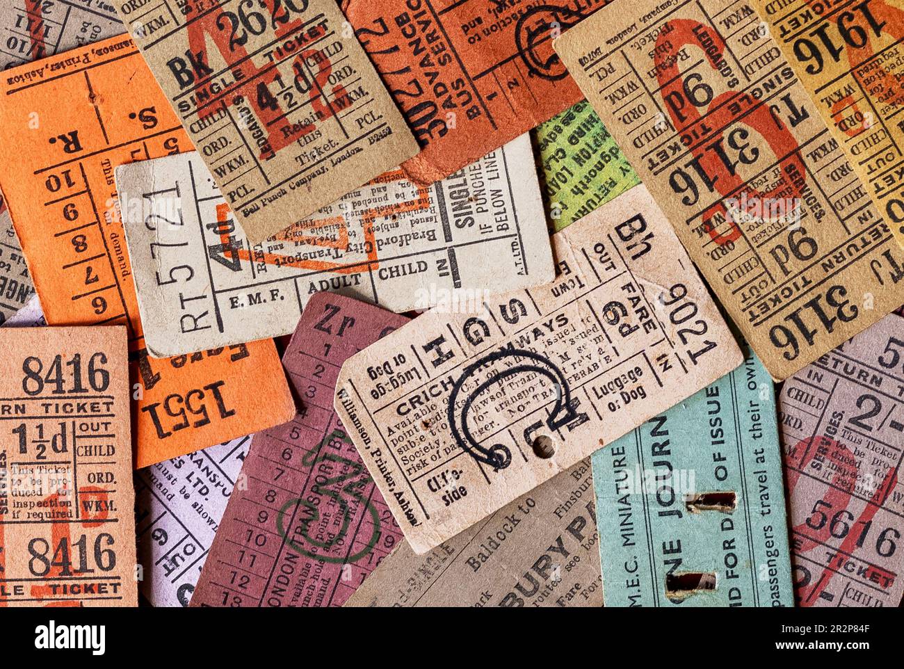 Montage of used bus tickets from the 1930s-1950s Stock Photo - Alamy