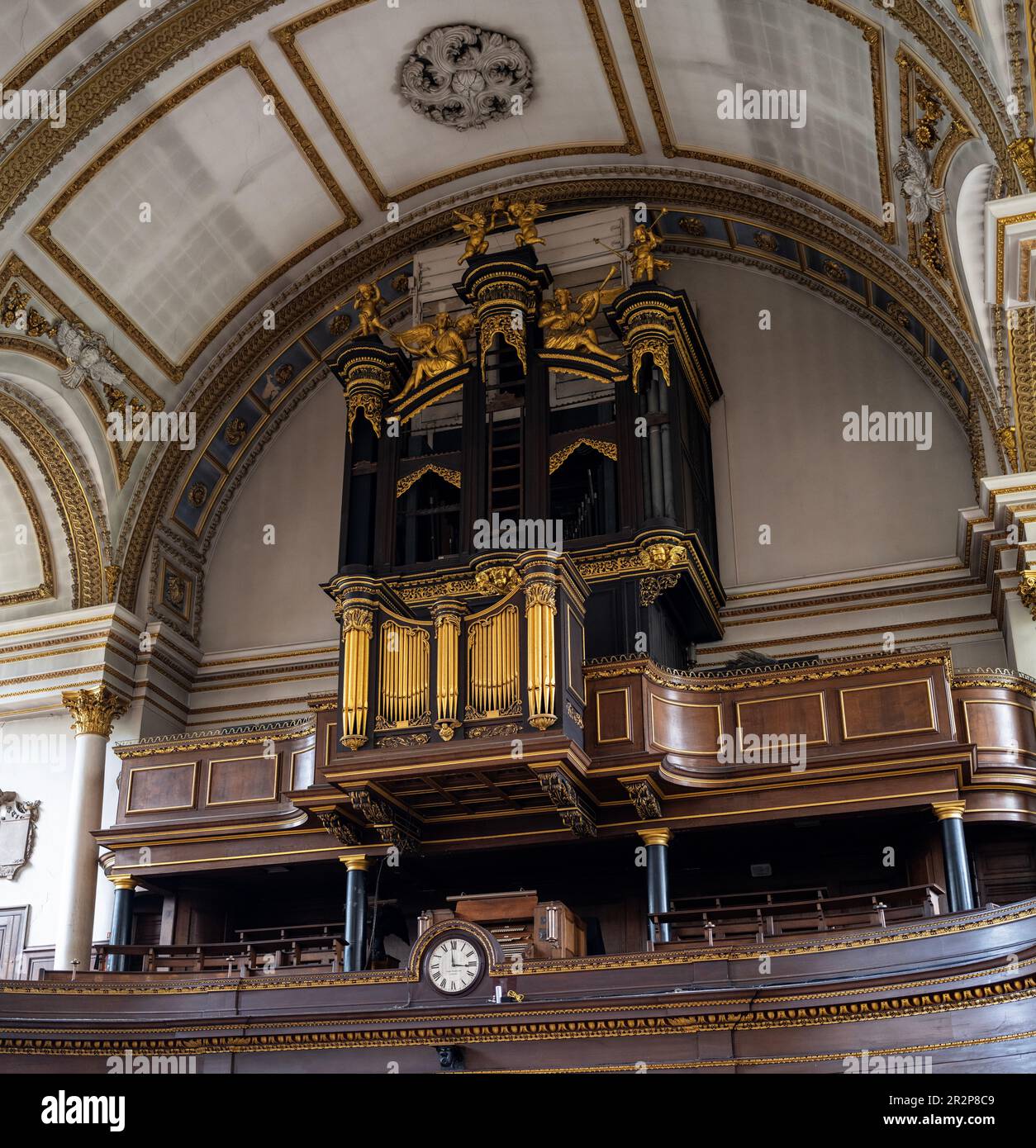 St James Church, Piccadilly; the organ (1684) above the entrance, with ...