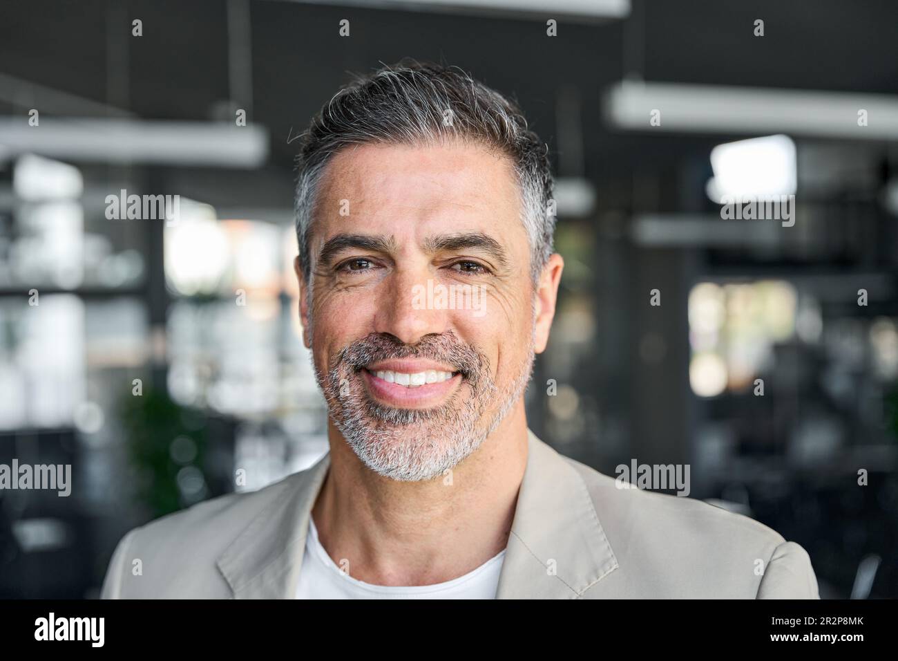 Happy mid aged business man ceo standing in office. Headshot portrait ...