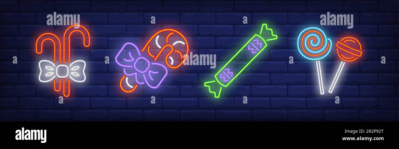 Candy canes, lollipops and sweet neon signs set Stock Vector Image ...