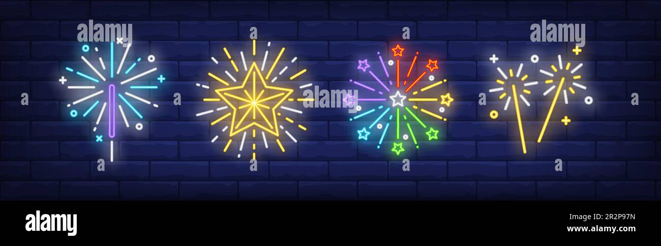 Fireworks and sparklers neon signs set Stock Vector Image & Art - Alamy