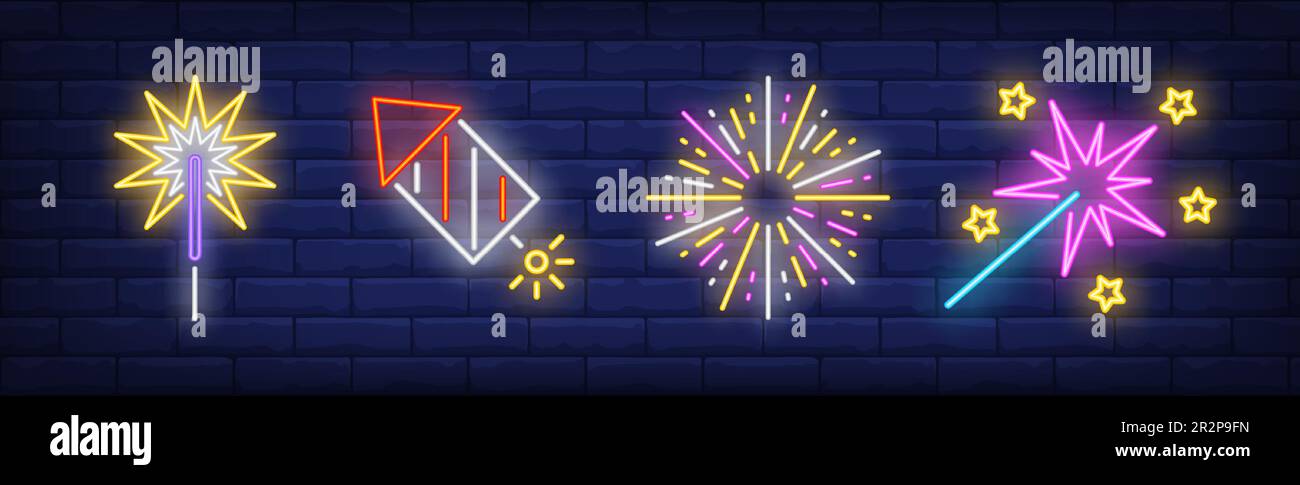 Firework rocket and sparkler neon signs set Stock Vector Image & Art ...