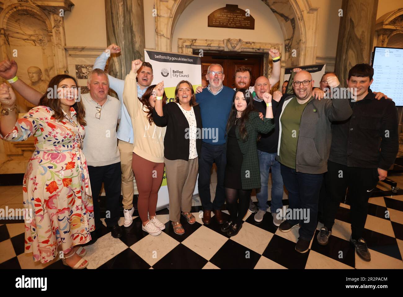 John Gormley from Sinn Fein (centre) at Belfast City Hall during the ...