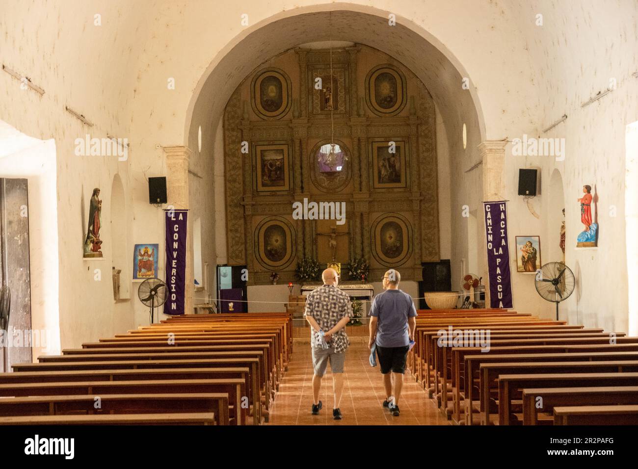 Pew pews benches bench aisle tile tiles colonial historic hi-res stock ...