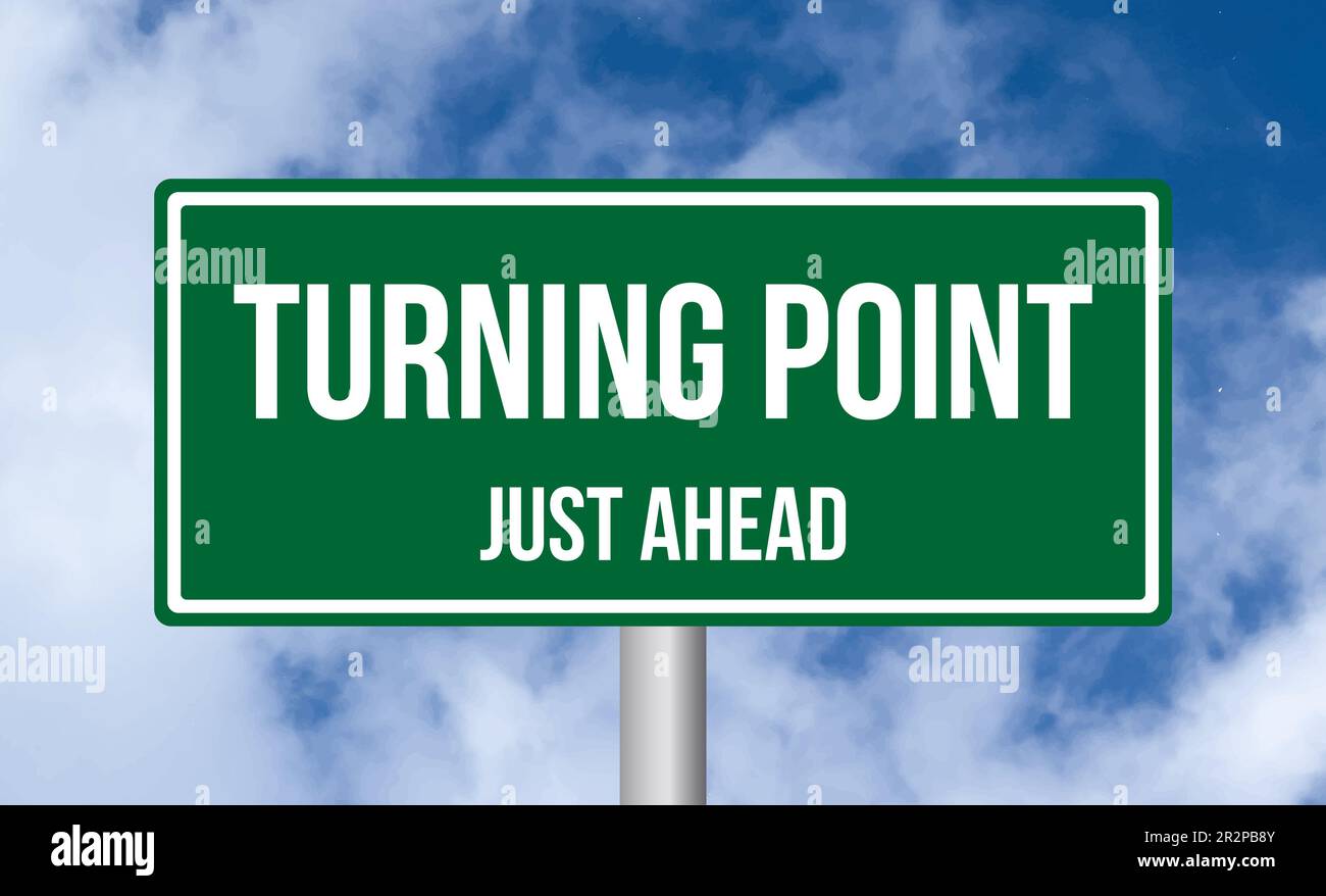 Turning Point just ahead road sign on sky background Stock Photo - Alamy