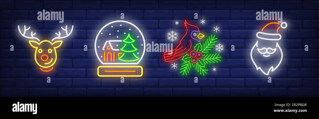 Christmas characters neon sign set with reindeer Stock Vector Image ...