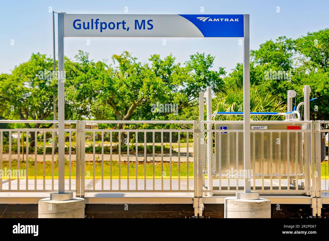 New Amtrak signage is displayed at Gulfport Union Station train depot ...