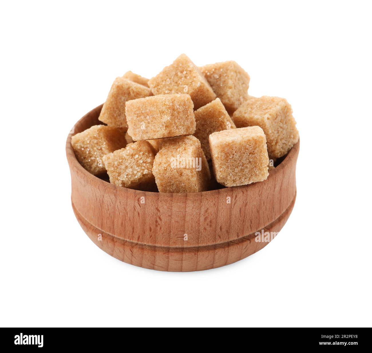Wooden bowl of brown sugar cubes isolated on white Stock Photo - Alamy