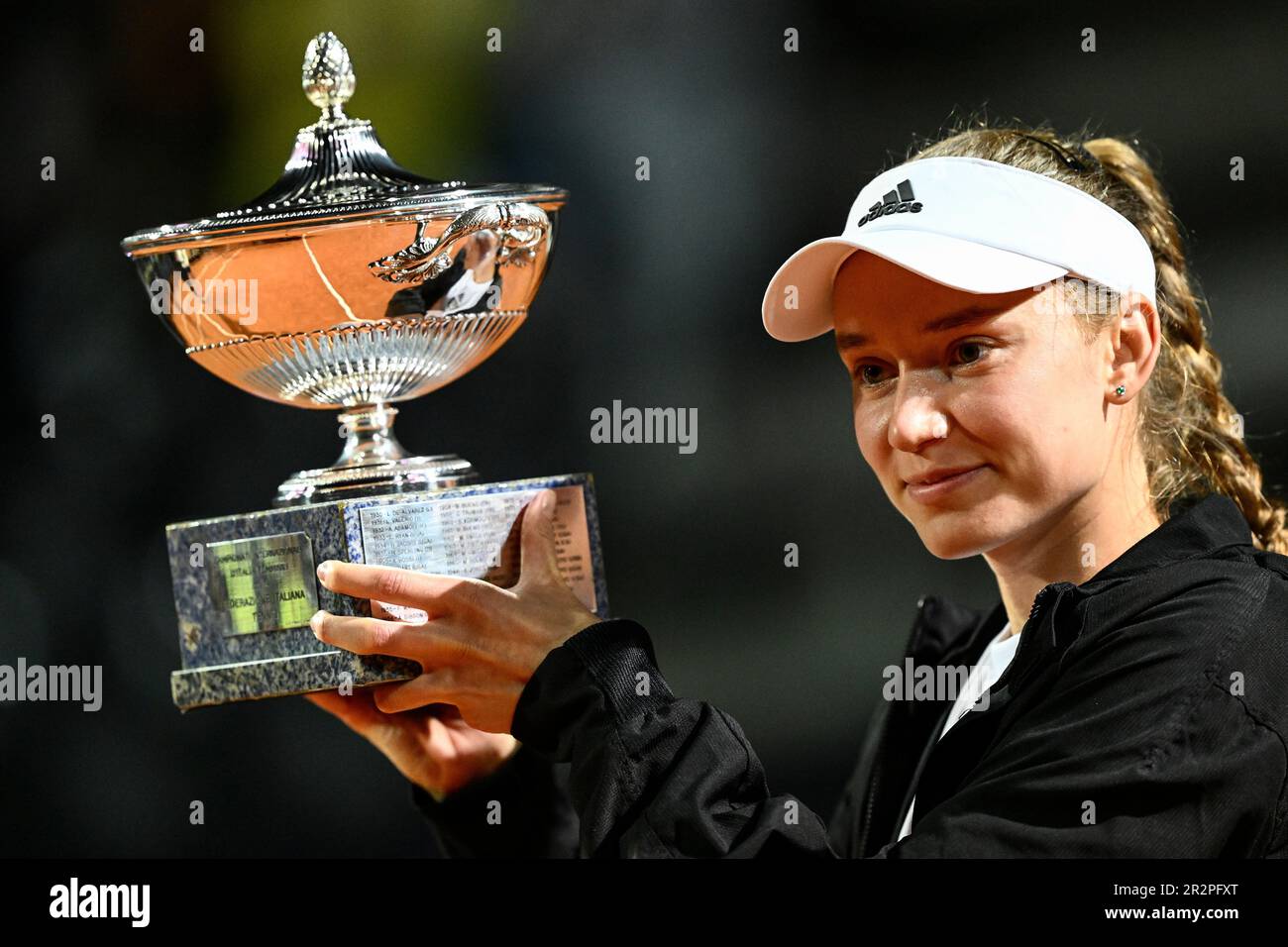 Rome, Italy. 21st May, 2023. Elena Rybakina of Kazakhstan lifts the ...